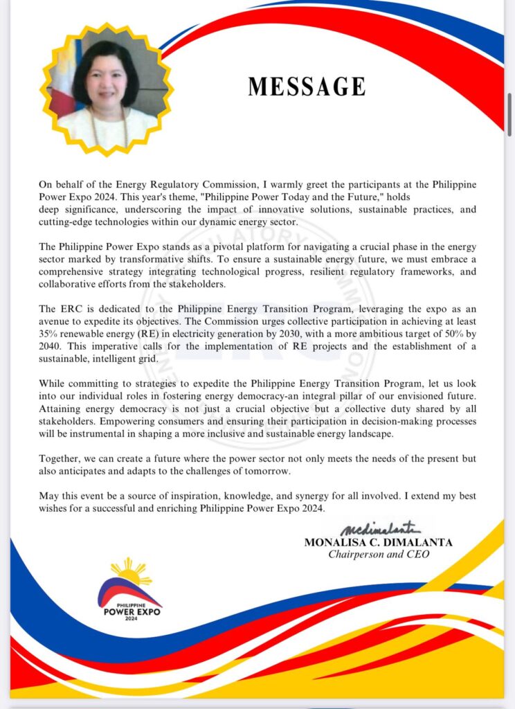 Message of ERC Chair Monalisa Dimalanta – Philippine Power Expo